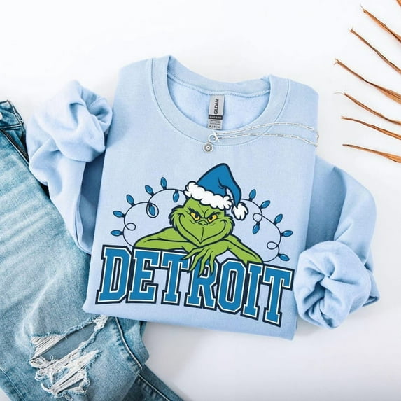 Detroit Football Christmas Shirt, Grinch Detroit Sweatshirt, Blue Lion ...