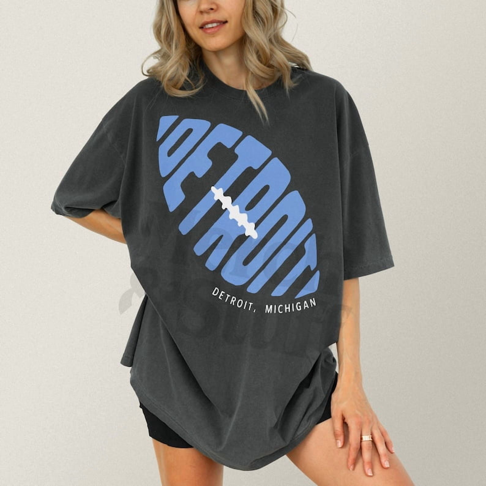 Detroit Football Graphic Tee, Unisex Blue White & Black DET Michigan ...