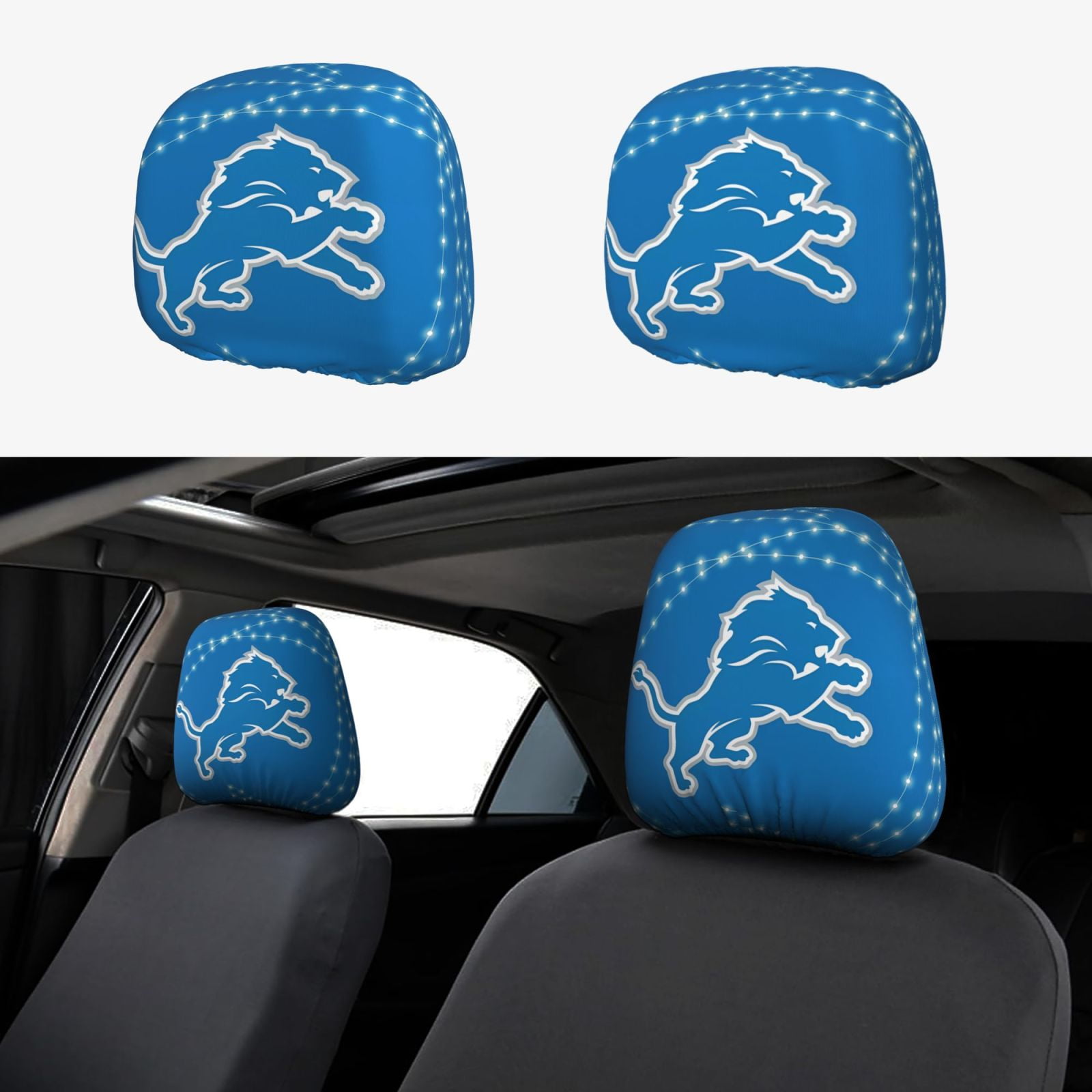 Detroit ‌Football-Themed Car Headrest Cover 2 Pcs - Breathable Elastic ...