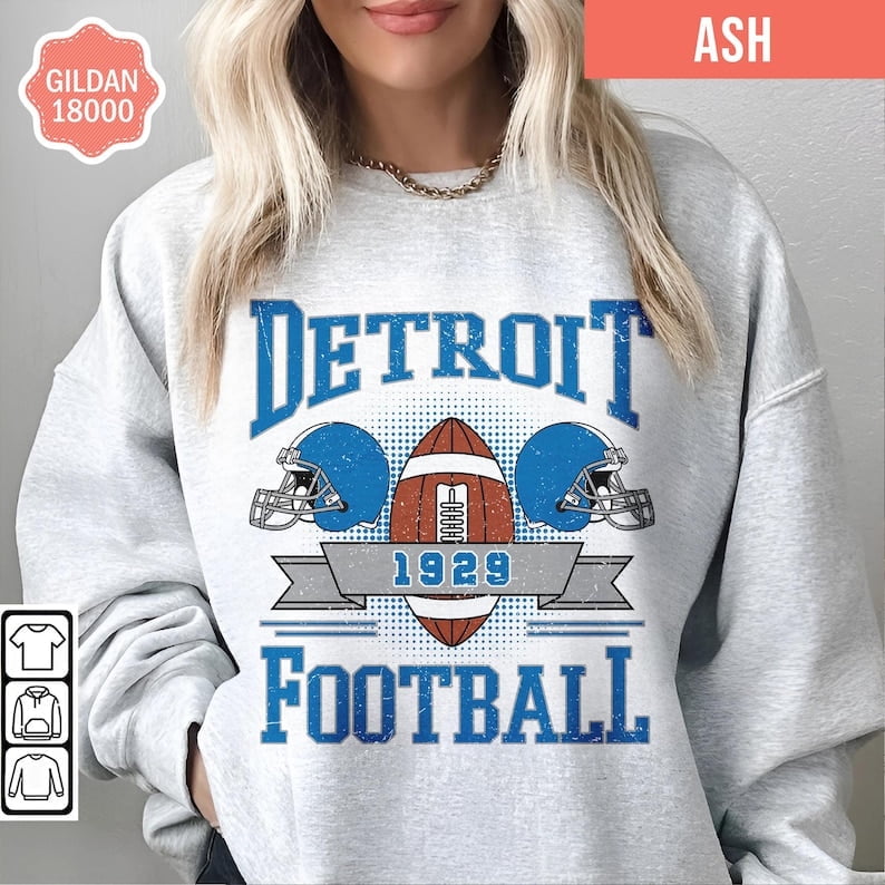 Detroit Football Vintage Style Sweatshirt, Detroit Football Tee, Retro ...