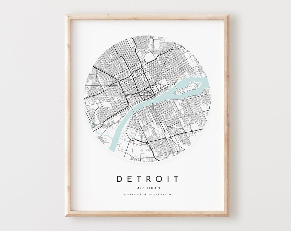 Detroit Map Print, Detroit Map Poster City Wall Art, Mi Road Map ...