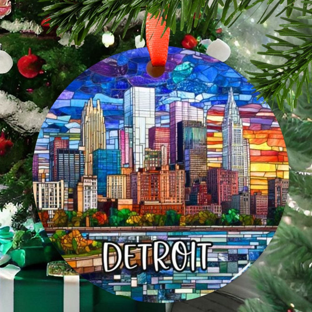 Detroit Michigan Christmas Ornament, Ceramic/Acrylic - Detroit Michigan ...