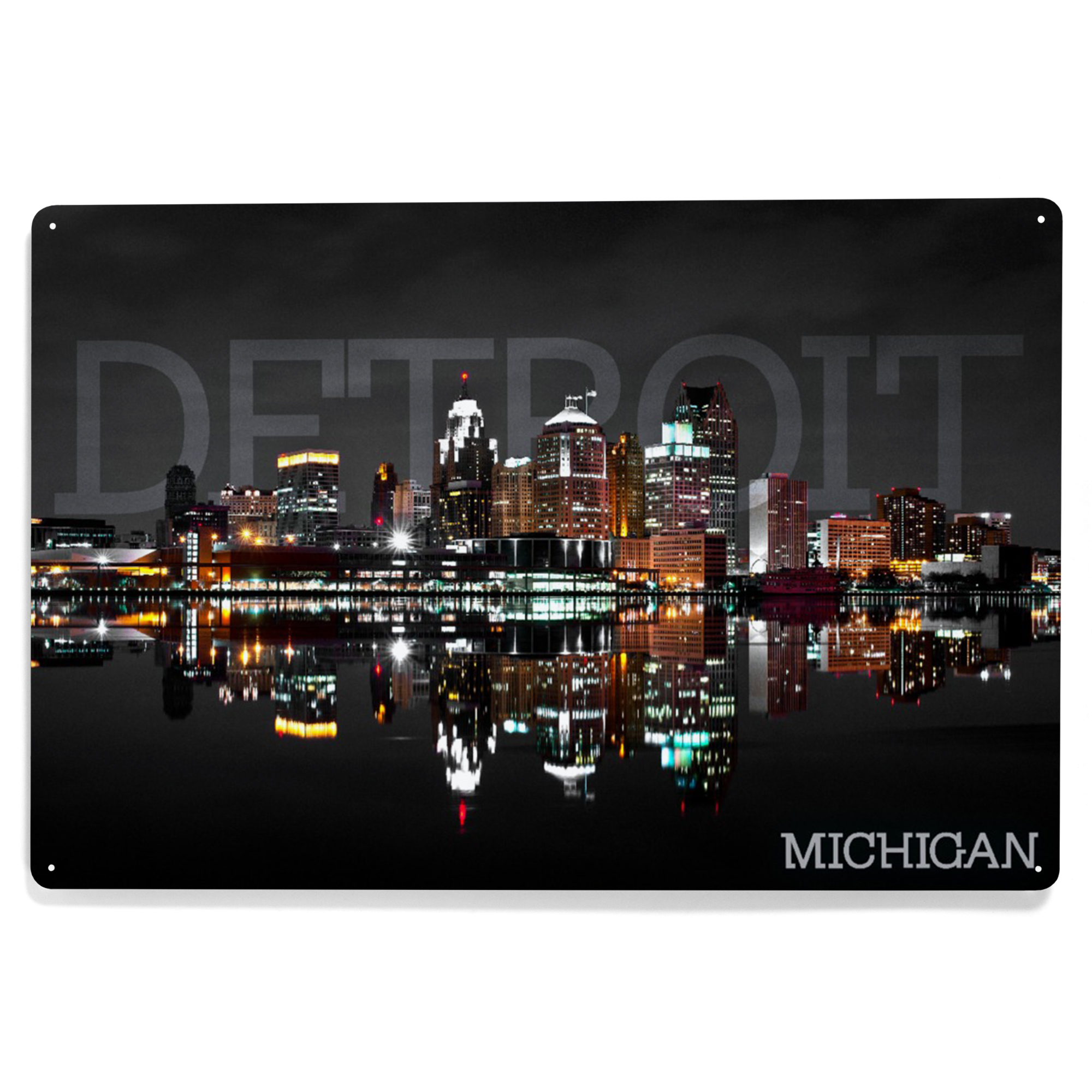 Detroit, Michigan, City at Night (12x18 Aluminum Art, Indoor Outdoor ...