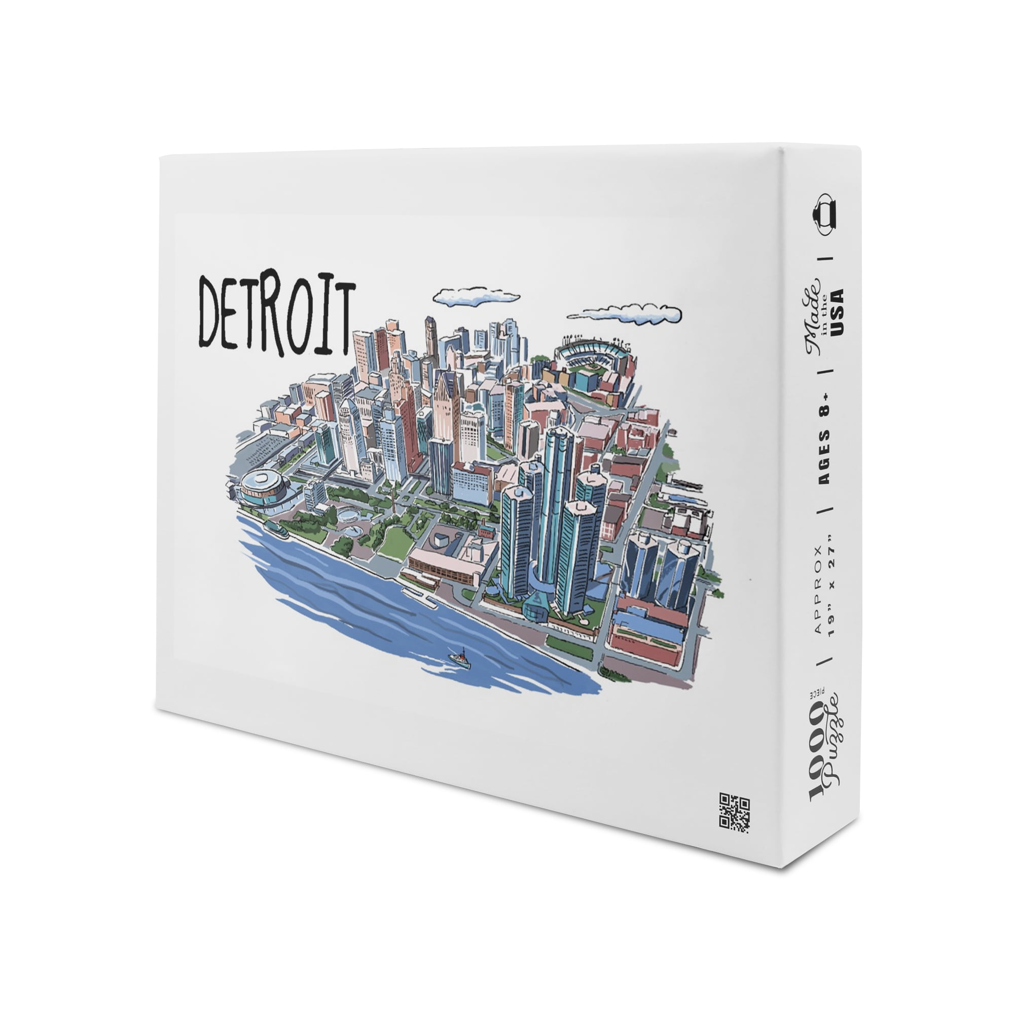Detroit, Michigan, Line Drawing (1000 Piece Puzzle, Size 19x27 ...