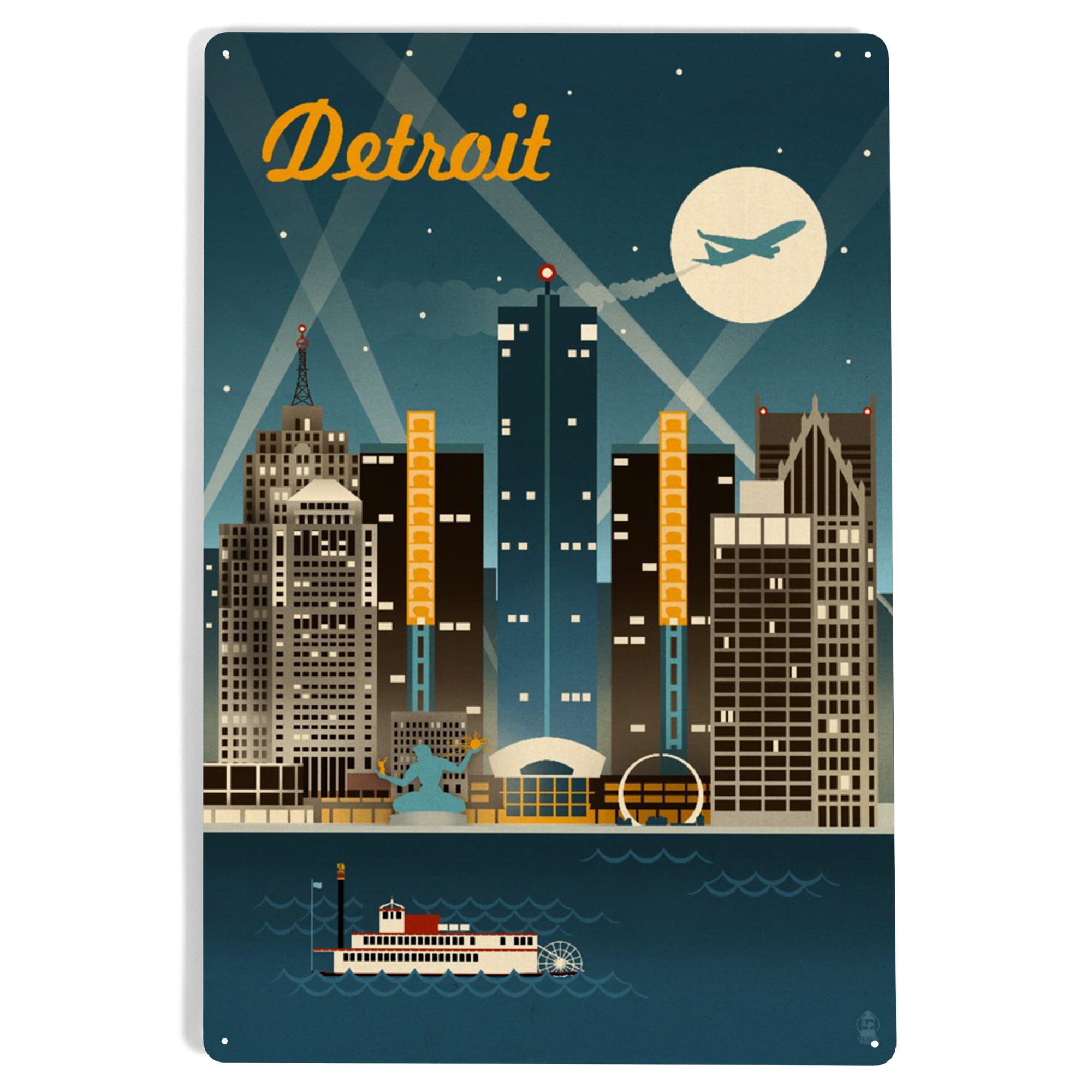 Detroit, Michigan, Retro Skyline (12x18 Aluminum Art, Indoor Outdoor ...