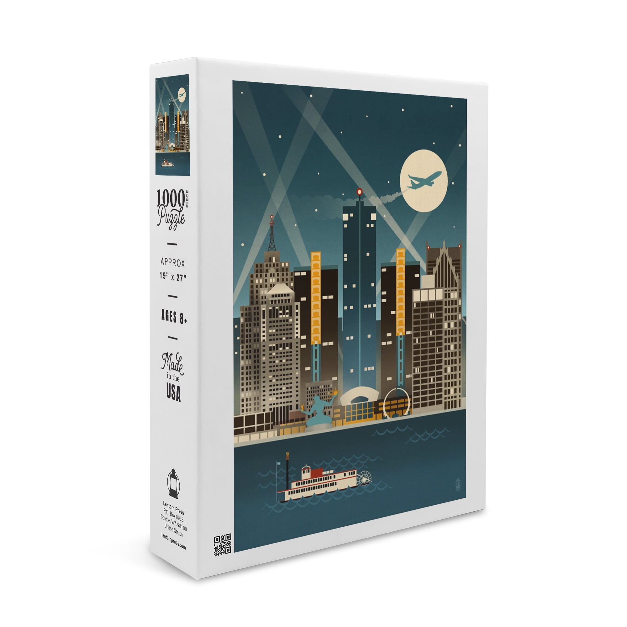 Detroit, Michigan, Retro Skyline (no text) (1000 Piece Puzzle, Size ...