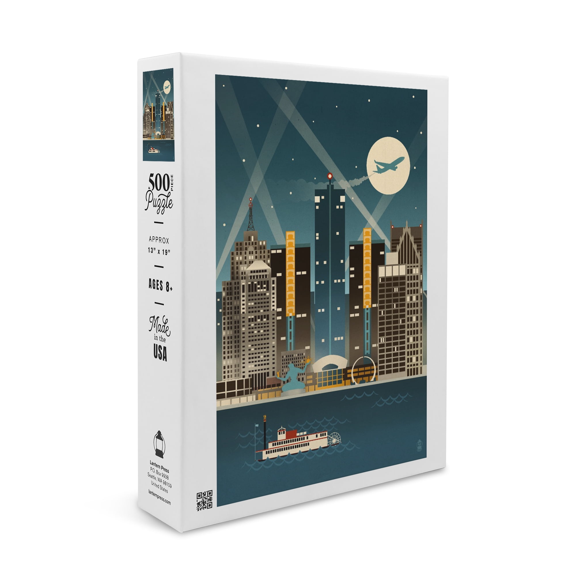 Detroit, Michigan, Retro Skyline (no text) (19x27 inches, Premium 500 ...