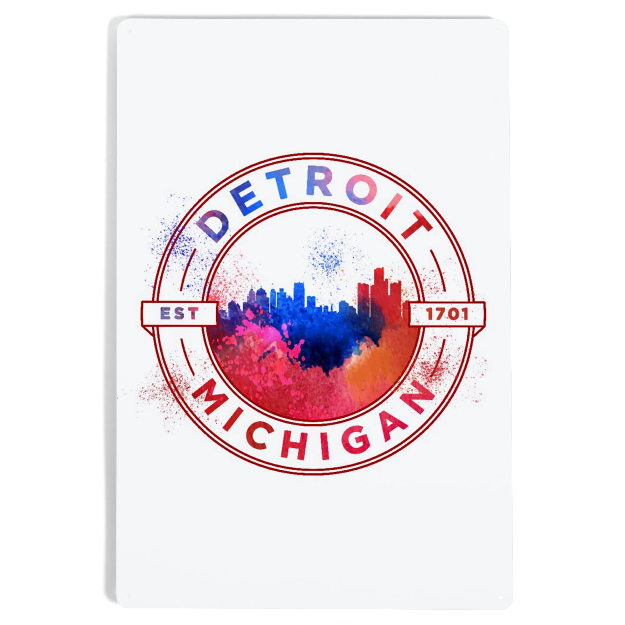 Detroit, Michigan, Skyline Abstract, Est 1701 (12x18 Aluminum Art ...