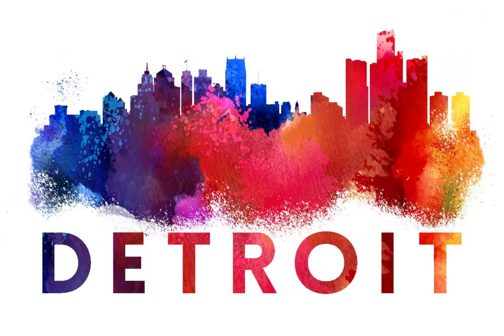 Detroit, Michigan, Skyline Abstract, Large Letters (16x24 Giclee ...