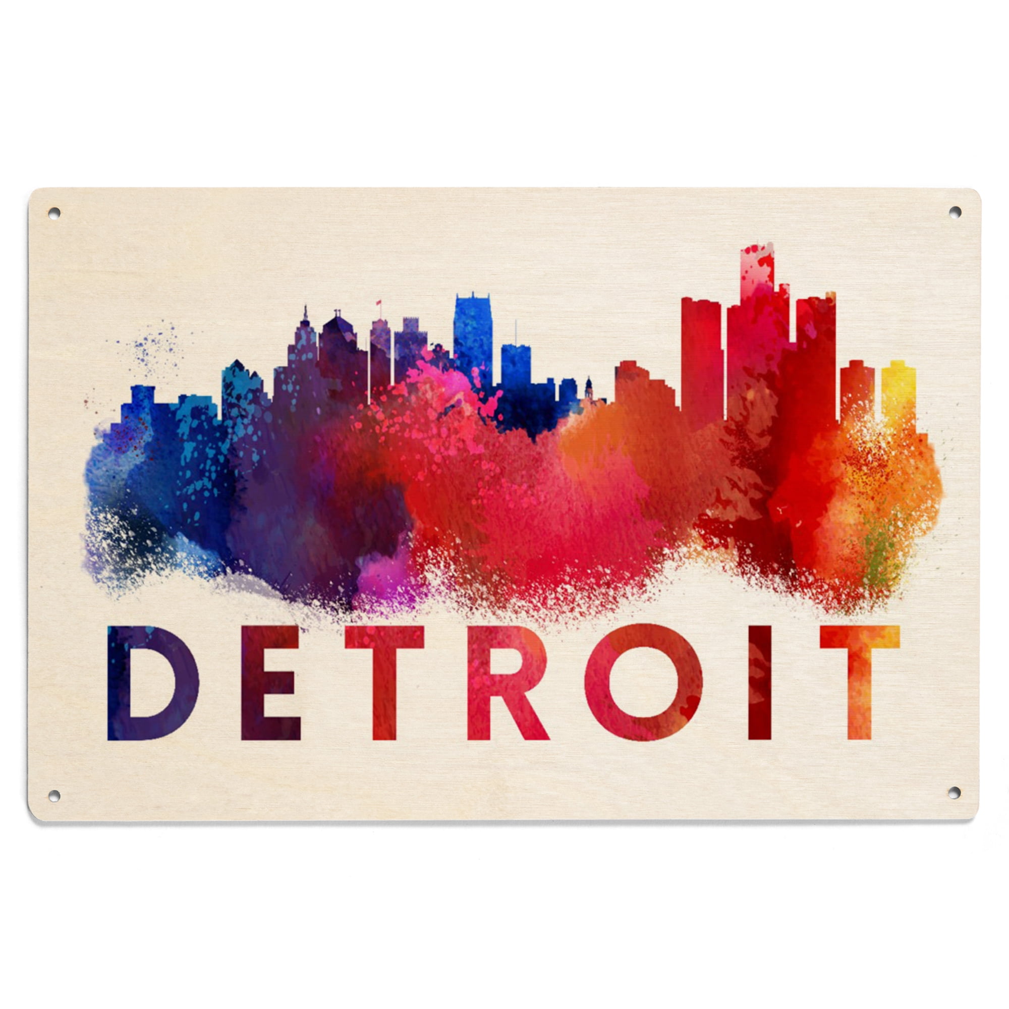 Detroit, Michigan, Skyline Abstract, Large Letters Birch Wood Wall Sign ...