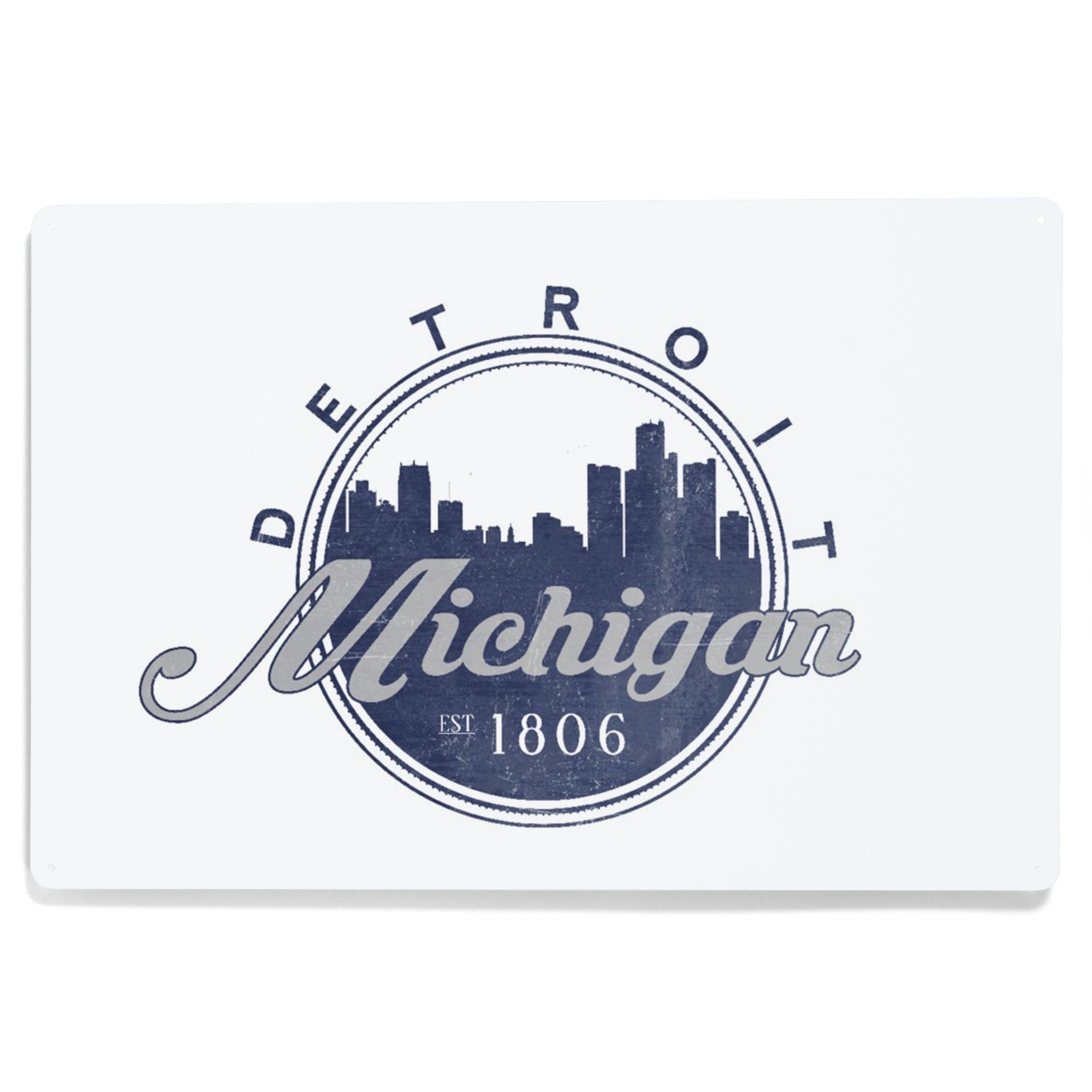 Detroit, Michigan, Skyline Seal (Blue) (12x18 Aluminum Art, Indoor ...