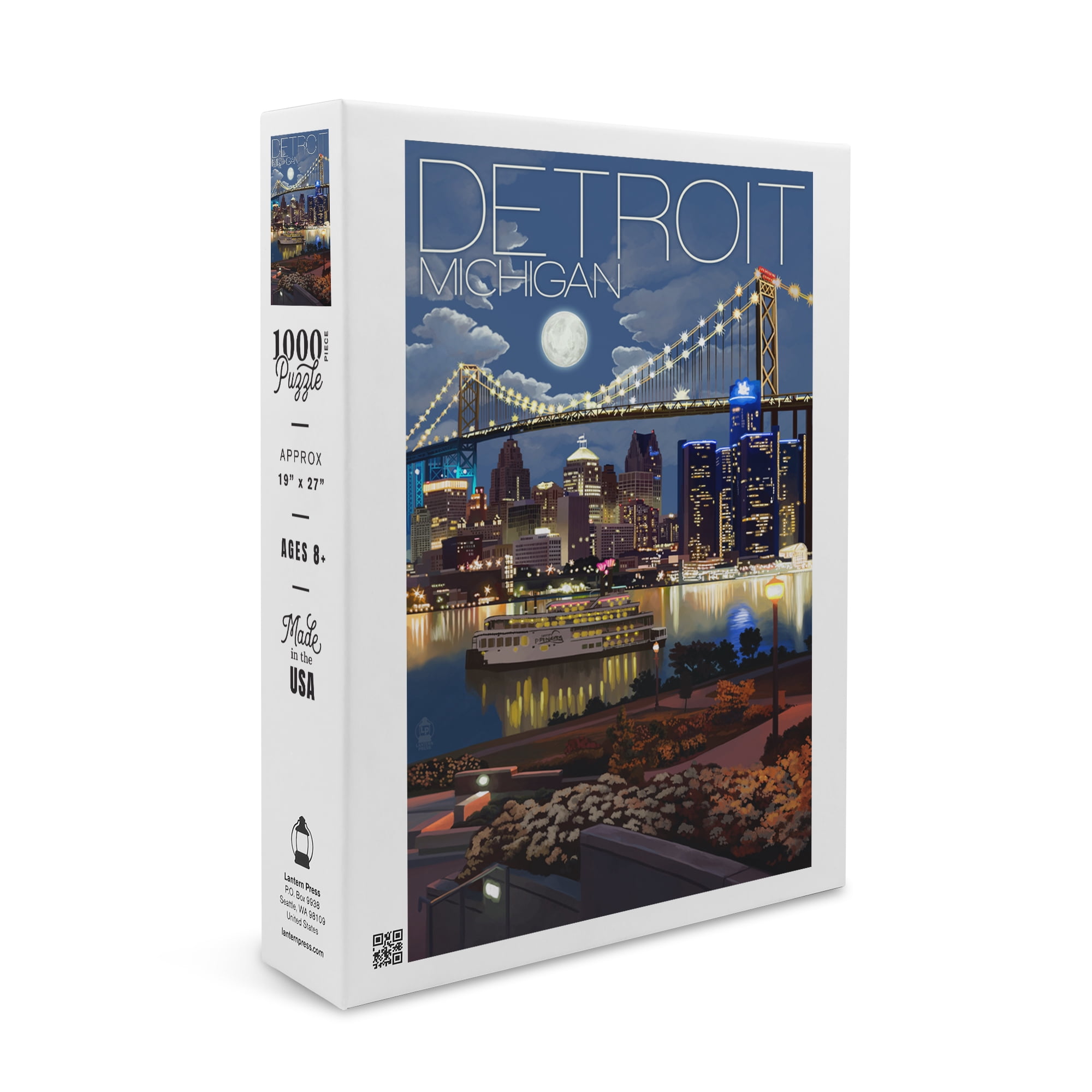 Detroit, Michigan, Skyline at Night (1000 Piece Puzzle, Size 19x27 ...