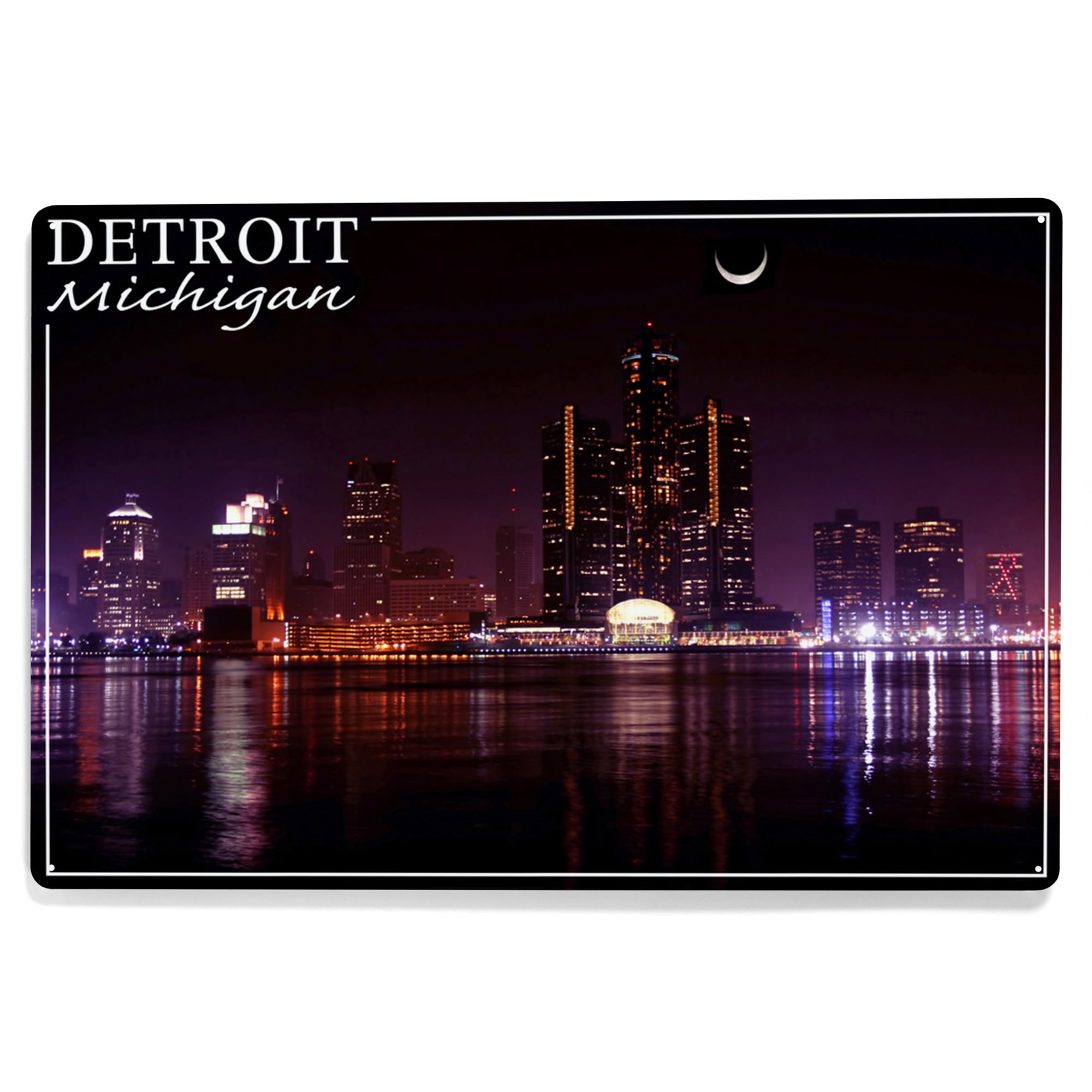 Detroit, Michigan, Skyline at Night (12x18 Aluminum Art, Indoor Outdoor ...