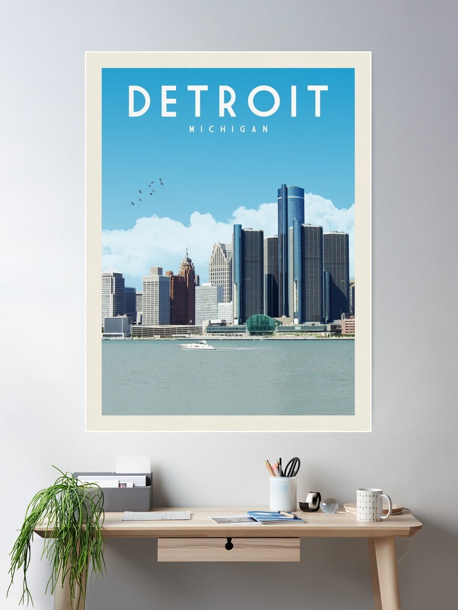Detroit Michigan Vintage Travel Poster Poster Wall Art, Modern Wall ...