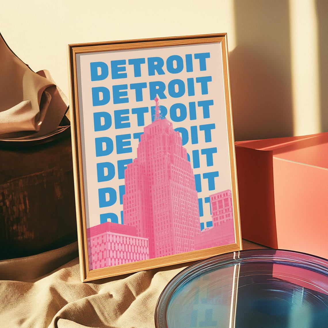Detroit Print Michigan Detroit Skyline Print Mi Travel Prints Blue Pink ...