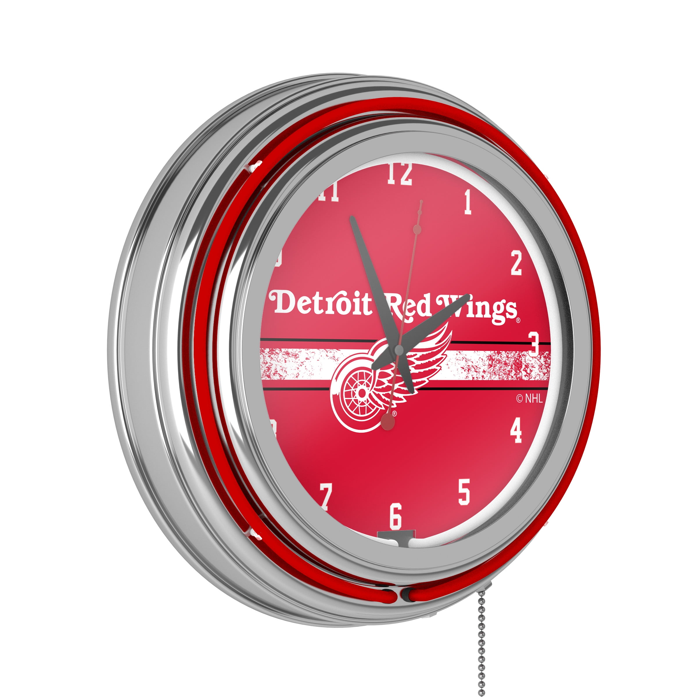 Trademark Gameroom Detroit Redwings Neon Analog Wall Clock with Pull ...