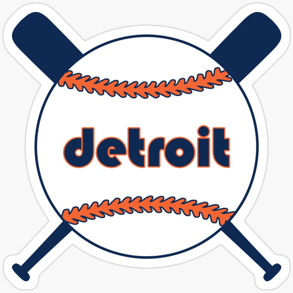 Detroit Retro Throwback Baseball With Crossed Bats Sticker Phone Decal ...