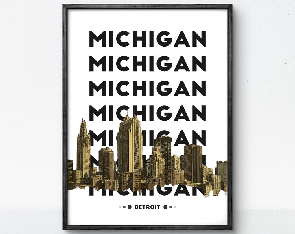 Detroit Skyline Poster - Minimalist Michigan Wall Art For Urban Lovers ...