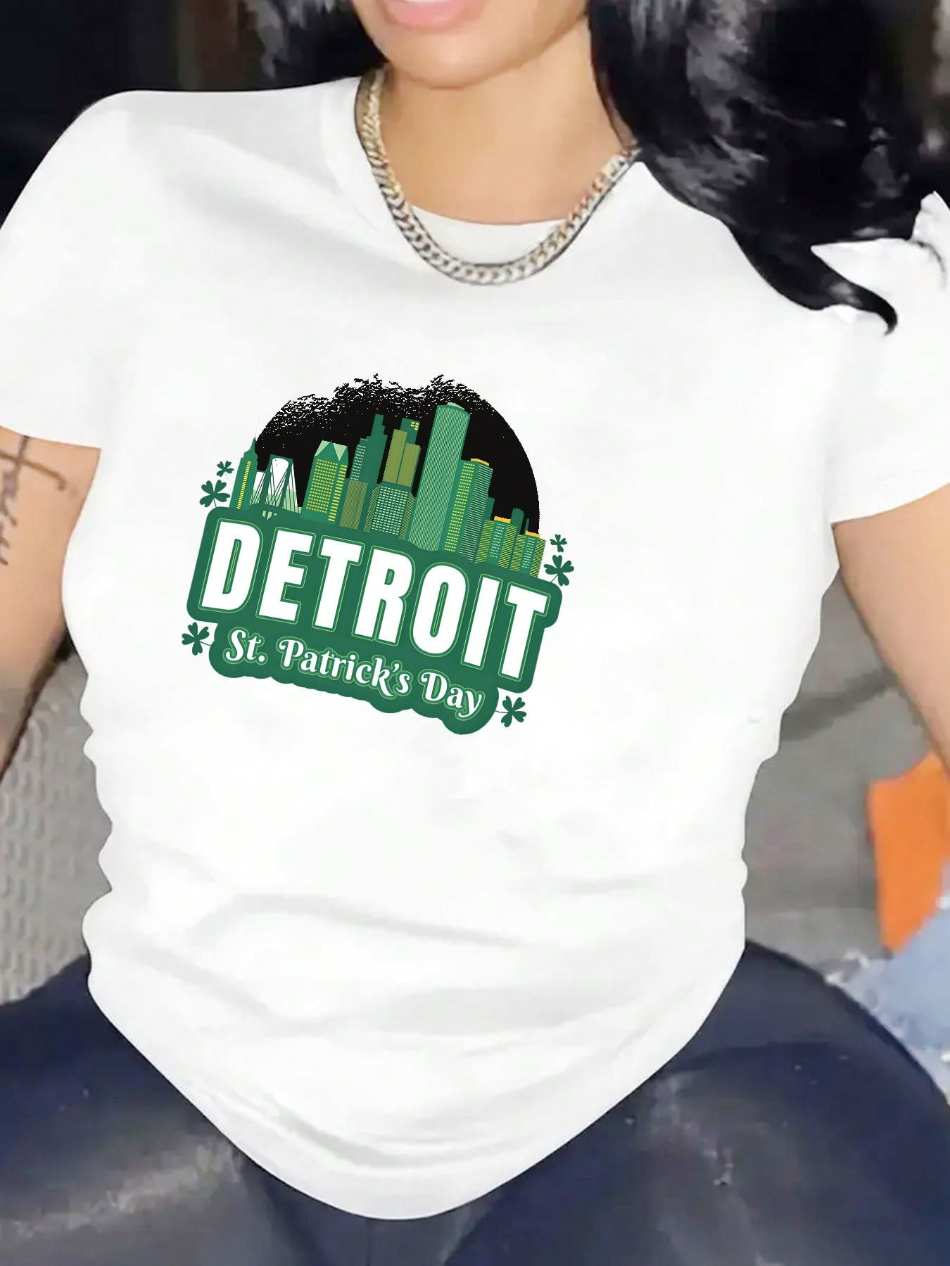 Detroit St. Patricks Day City Graphic Women Short Sleeve Casual Tee ...