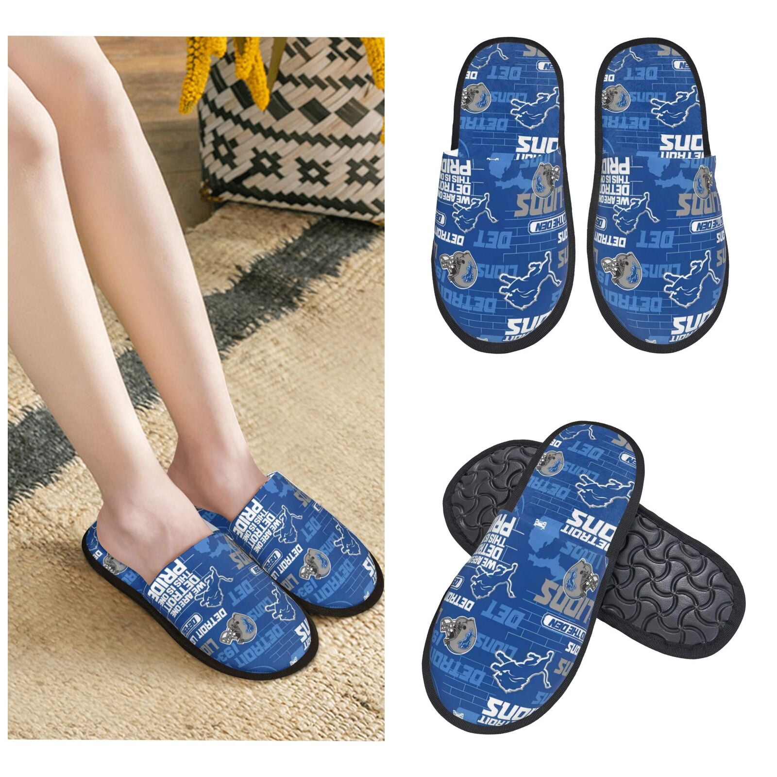 Detroit Team Theme Furry EVA Slippers Warm Slippers Indoor Slippers ...