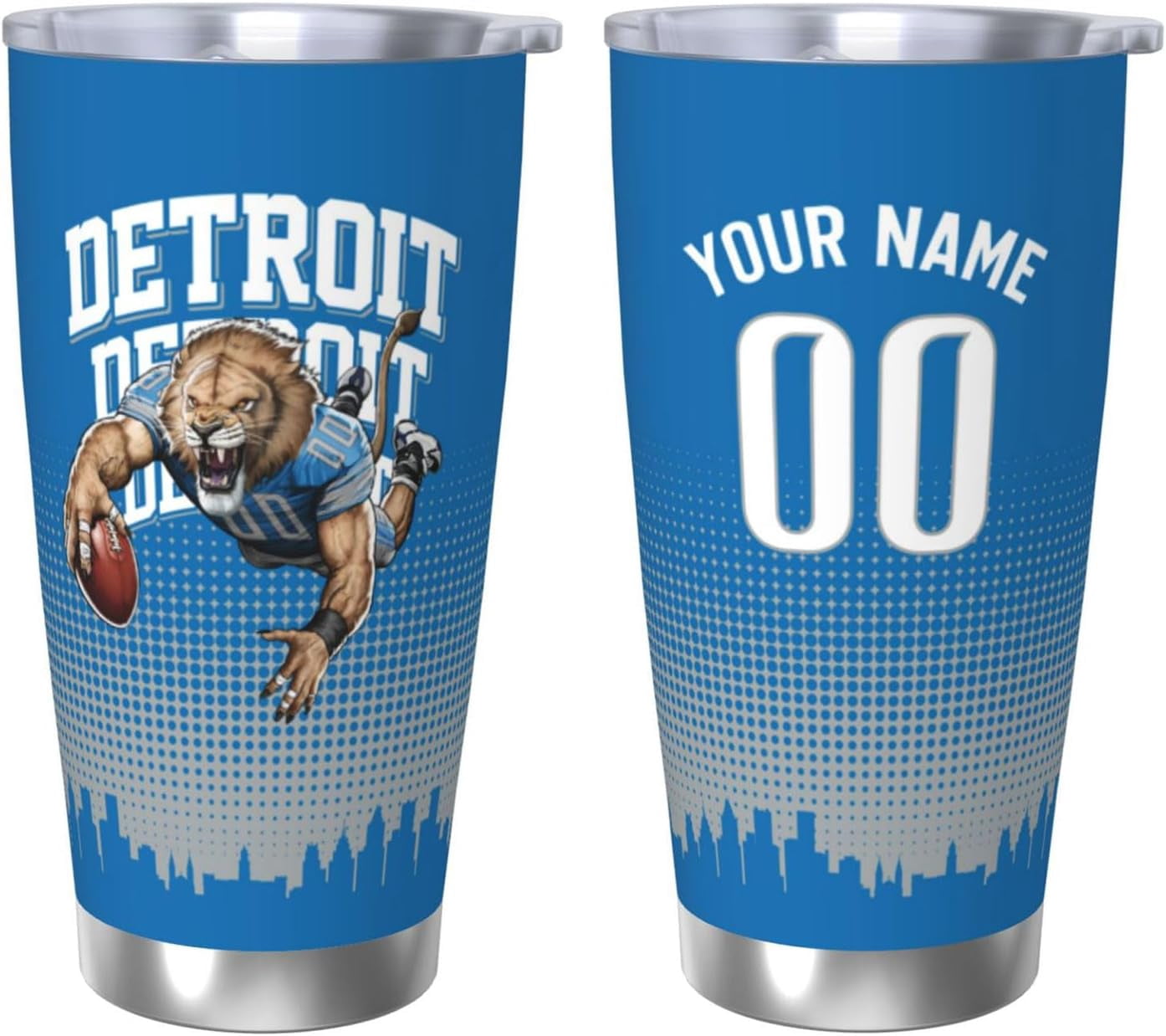 Detroit Tumbler Custom 20 OZ Car Cup,Personalized Football Style ...