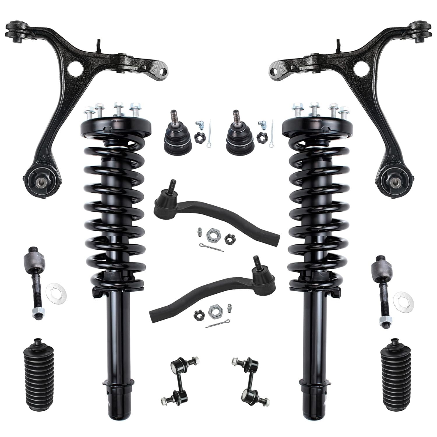 Detroitaxle - Front Struts + Lower Control Arms + Inner Outer Tie Rods ...