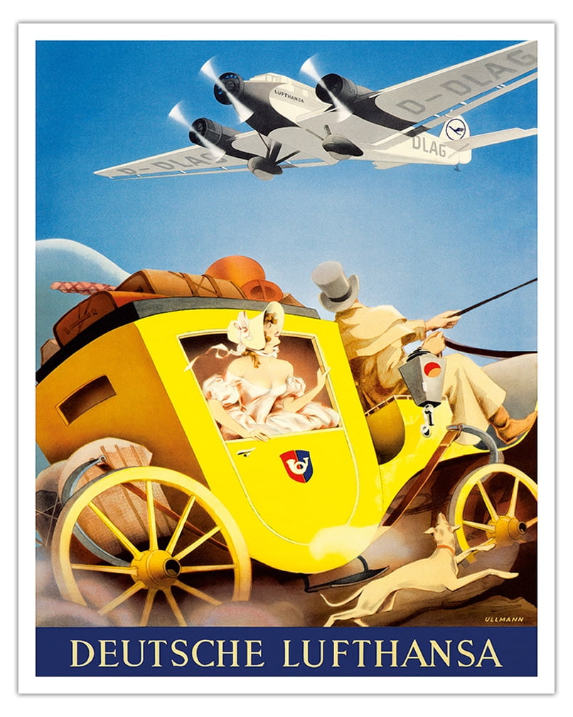 Deutsche Lufthansa German Airways - Junkers JU-52 Aircraft - Vintage Airline Travel Poster by ...