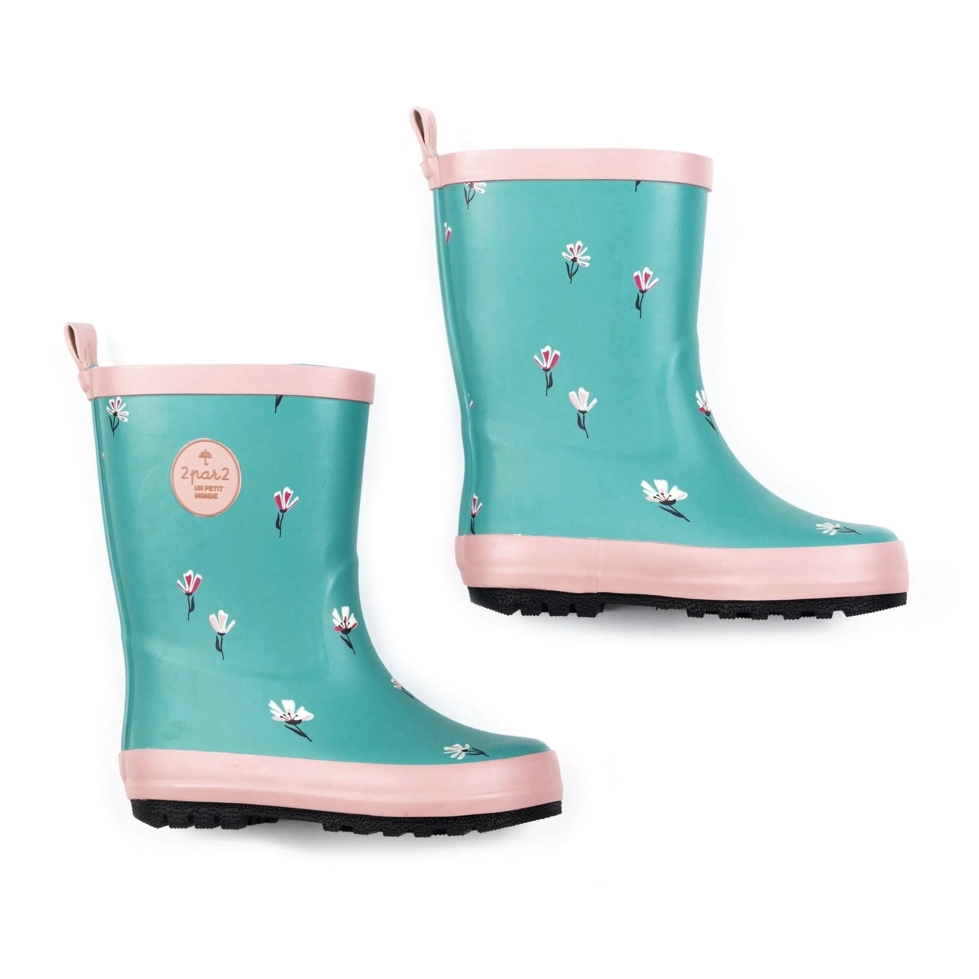 Deux par Deux Printed Rain Boots Dusty Blue Mini Flowers Girl Kids - 12 ...