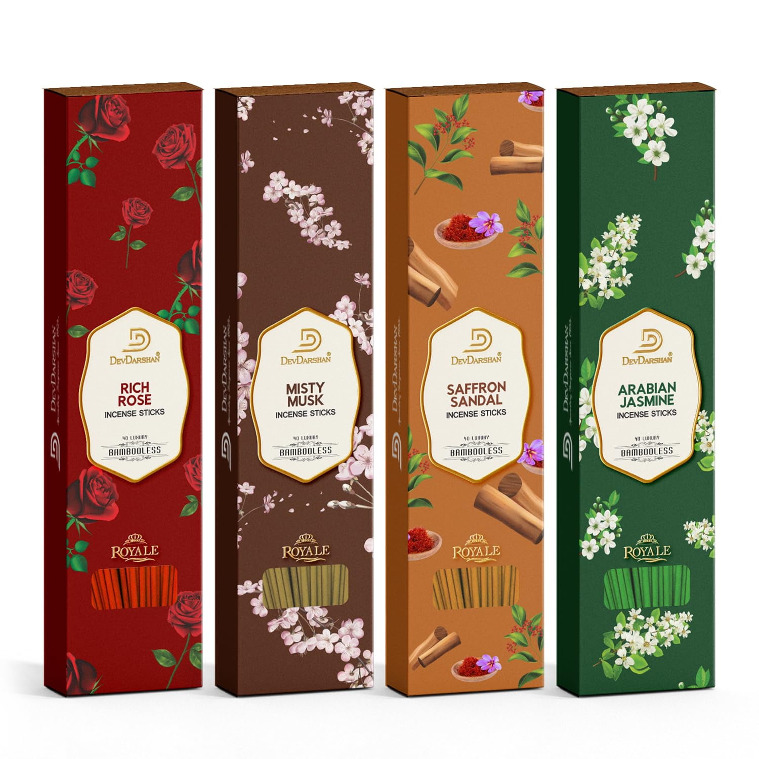 DevDarshan Bambooless Incense Sticks Combo 4 Pack Rich Rose Saffron ...