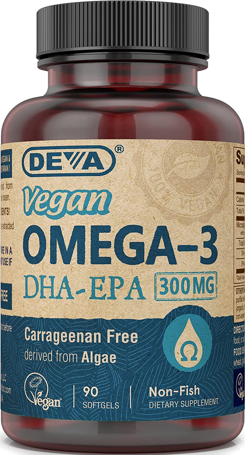Deva Nutrition Vegan Omega-3 Dha-Epa Derived From Algae 300 Mg Vegetarian Softgels - 90 Ea, 6 ...