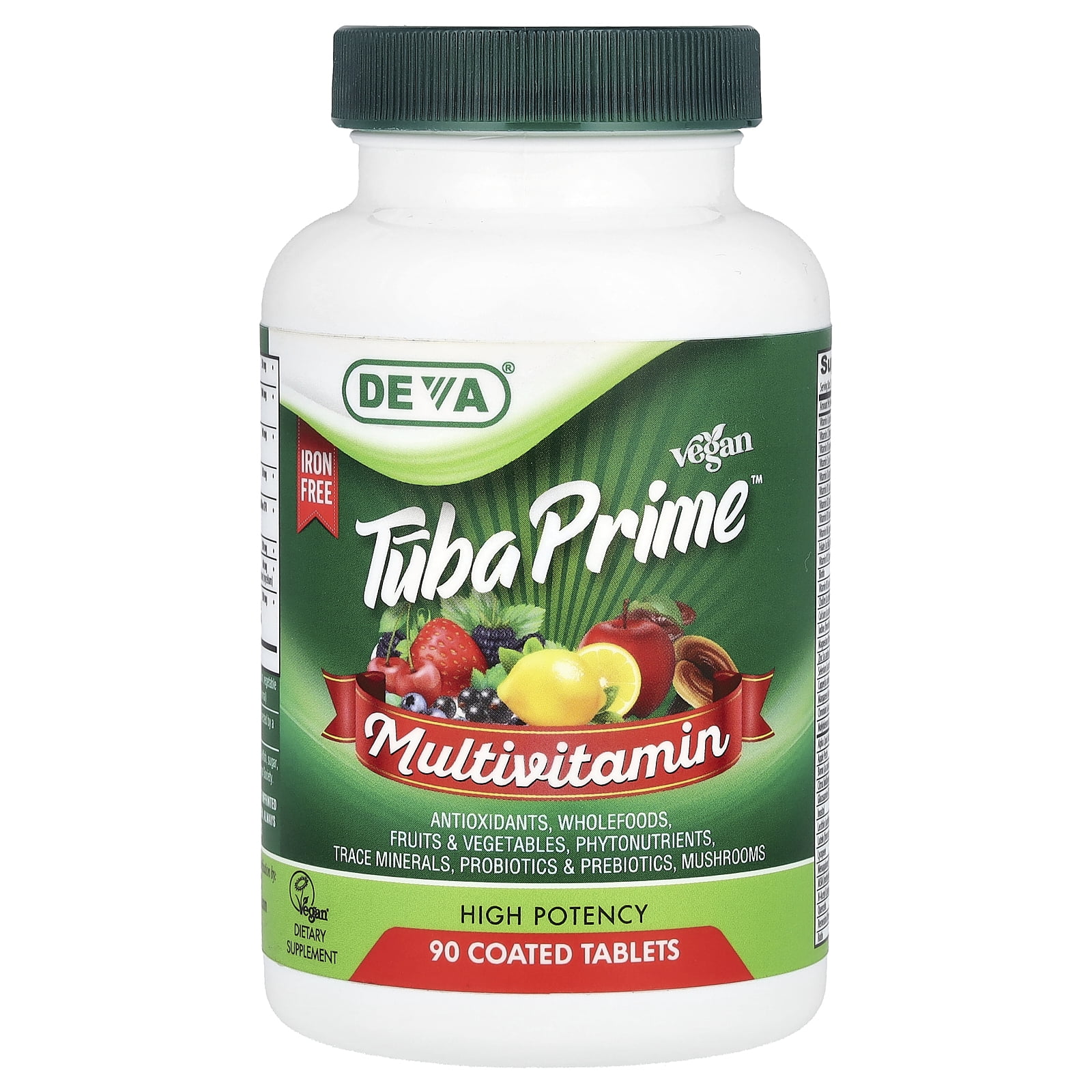 Deva Tuba Prime Vegan Multivitamin, Iron Free, High Potency, 90 Coated ...