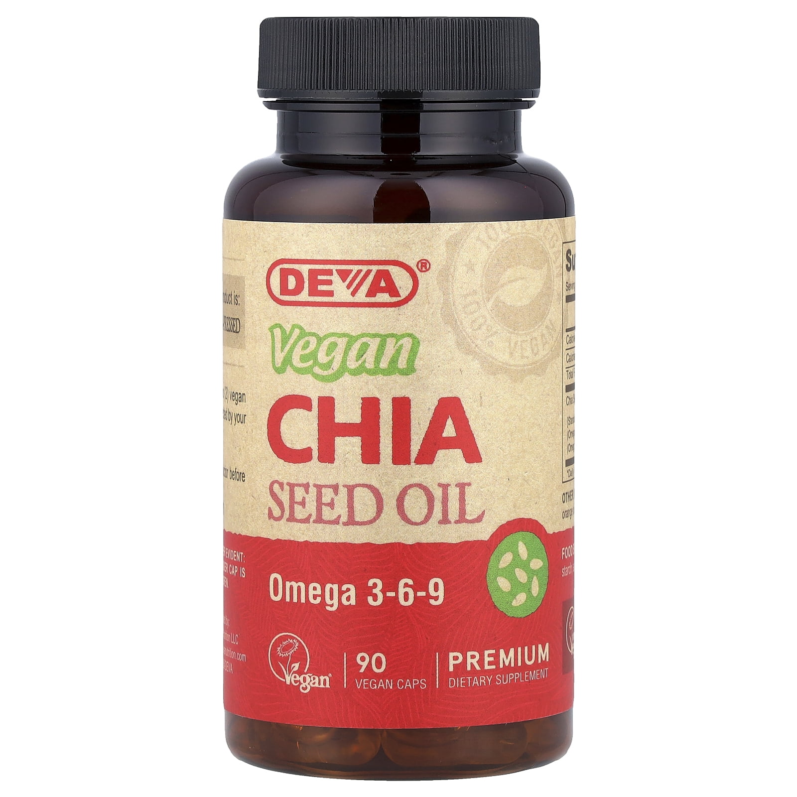 Deva Premium Vegan Chia Seed Oil, 90 Vegan Caps (500 mg per Capsule ...