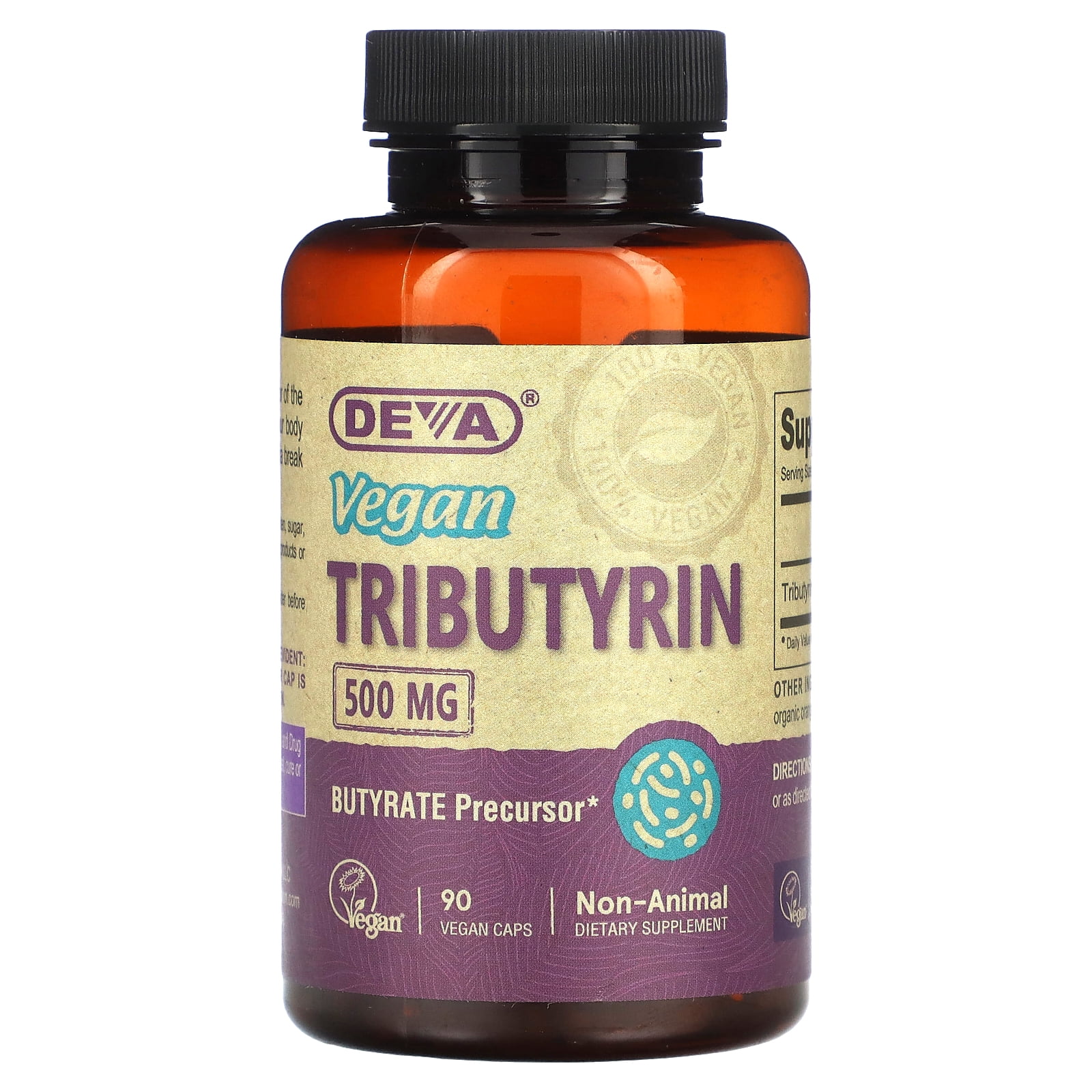 Deva Vegan Tributyrin 500mg - Non-Animal Butyrate Precursor Dietary ...