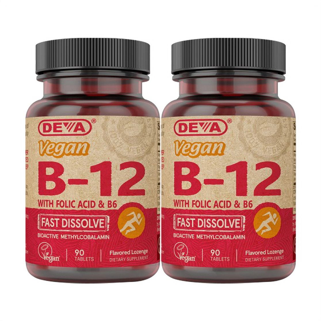 Deva Vegan Vitamin B12 Fast Dissolve Supplement, Folic Acid, B6 ( 2 ...