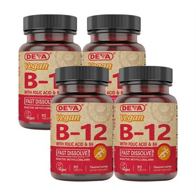 Deva Vegan Vitamin B12 Fast Dissolve Supplement, Folic Acid, B6 ( 4 ...