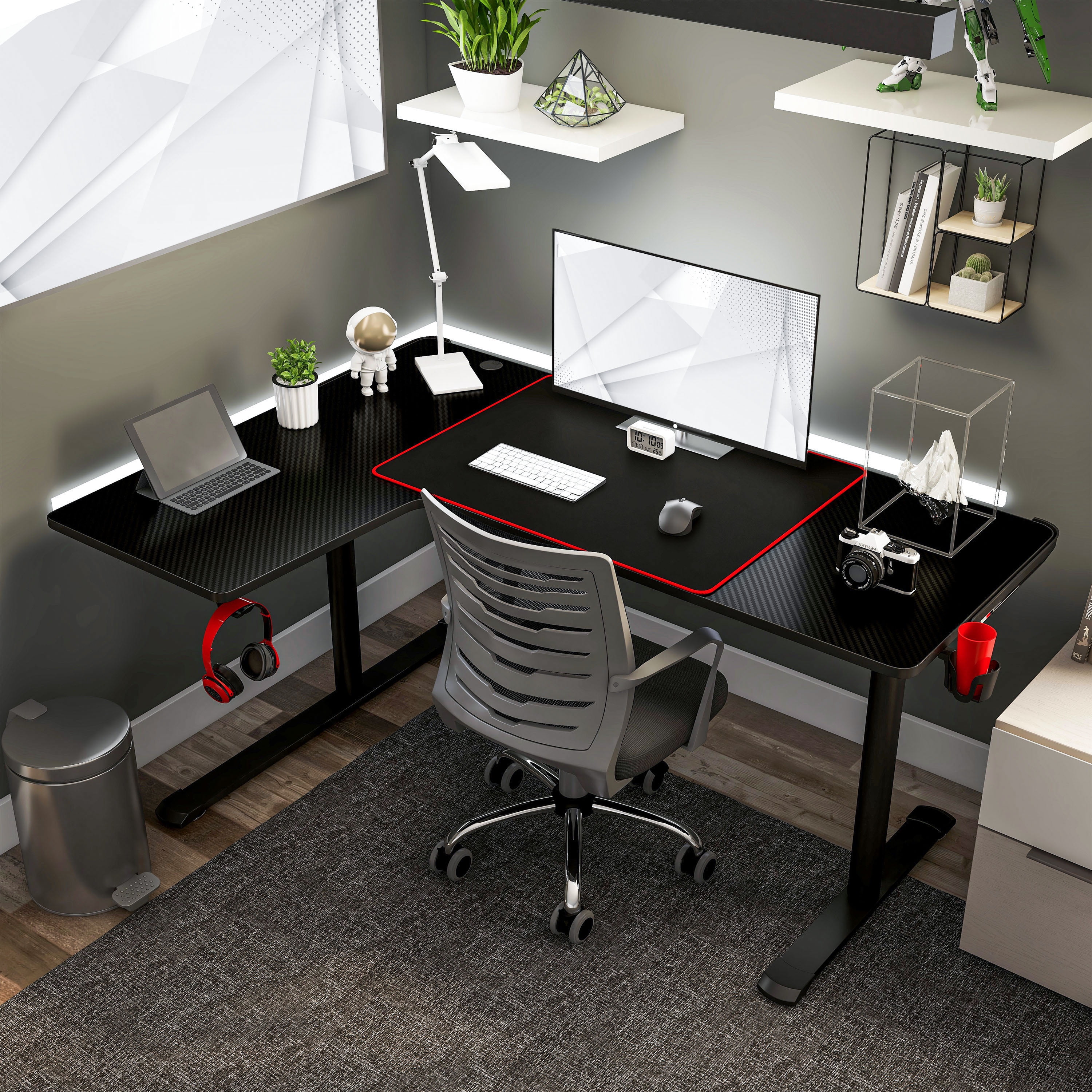 Devan Steel L-Shaped Gaming Desk with USB Ports, Black - Walmart.com