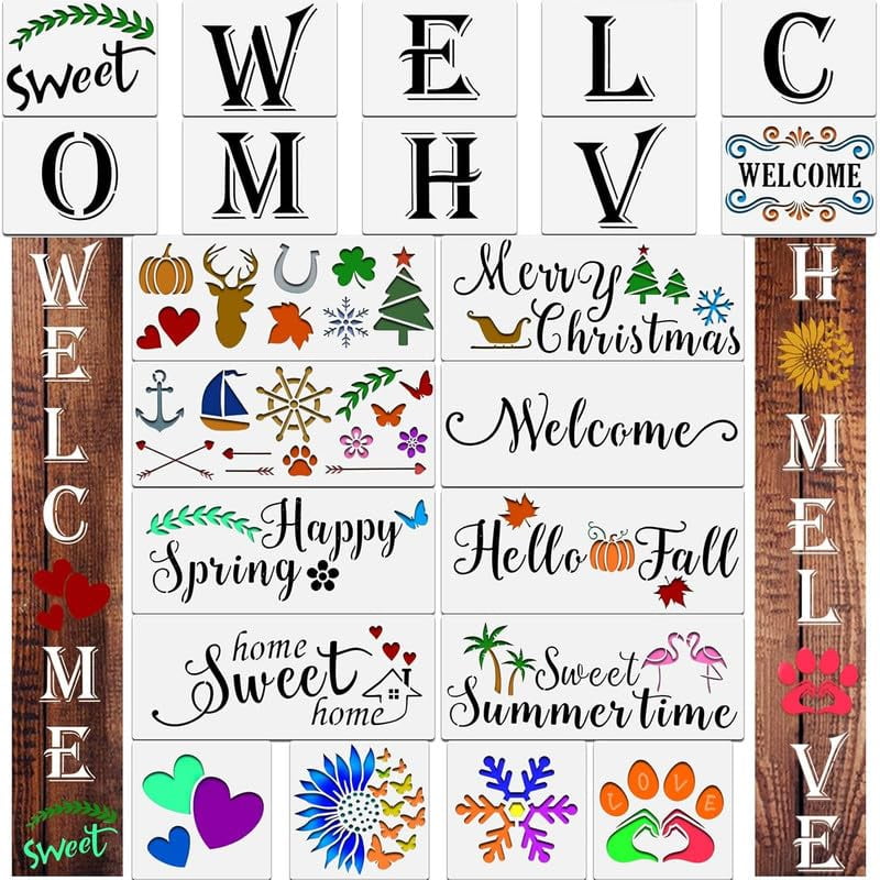 Devasya Crafts 22 Pieces Home Sign Stencils Front Door Vertical Welcome ...