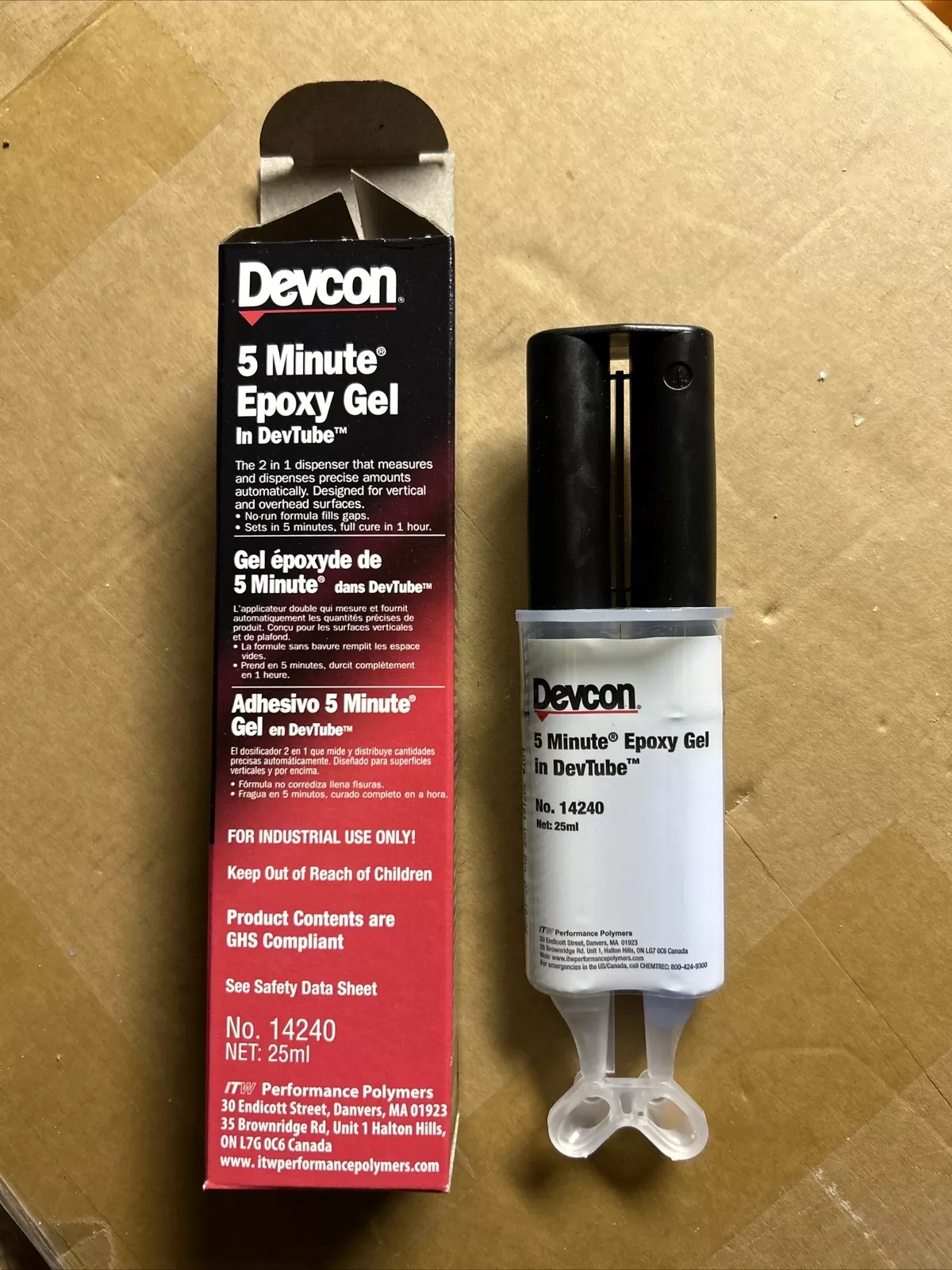 Devcon 14240 5 Minute Epoxy Gel Adhesive 25 Ml Dual Syringe Devtube. 07 ...