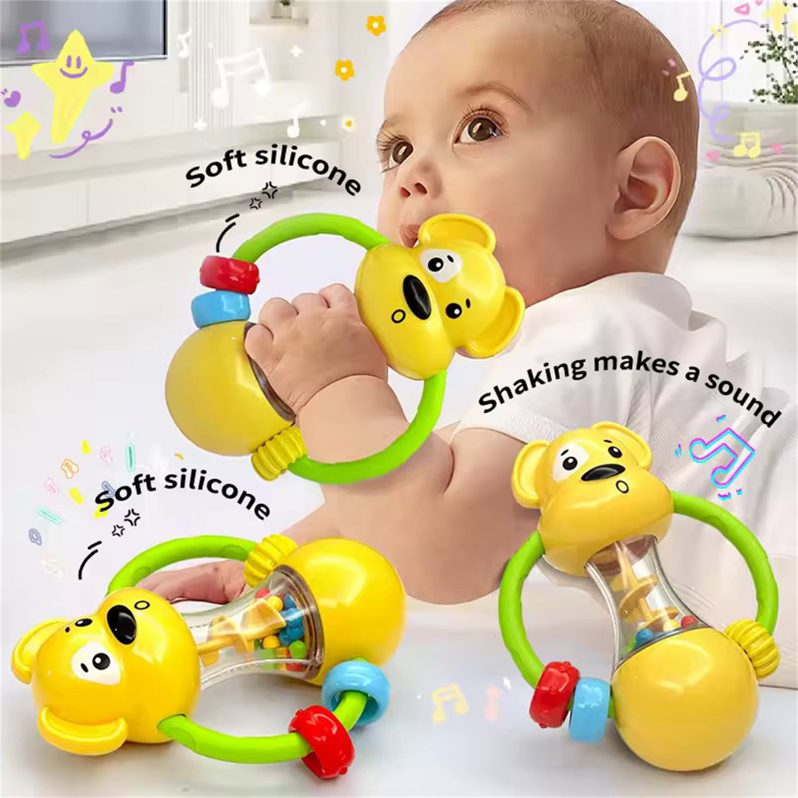 Developmental Baby Hand Grasp Rattle Toy - Newborn Sensory Development ...