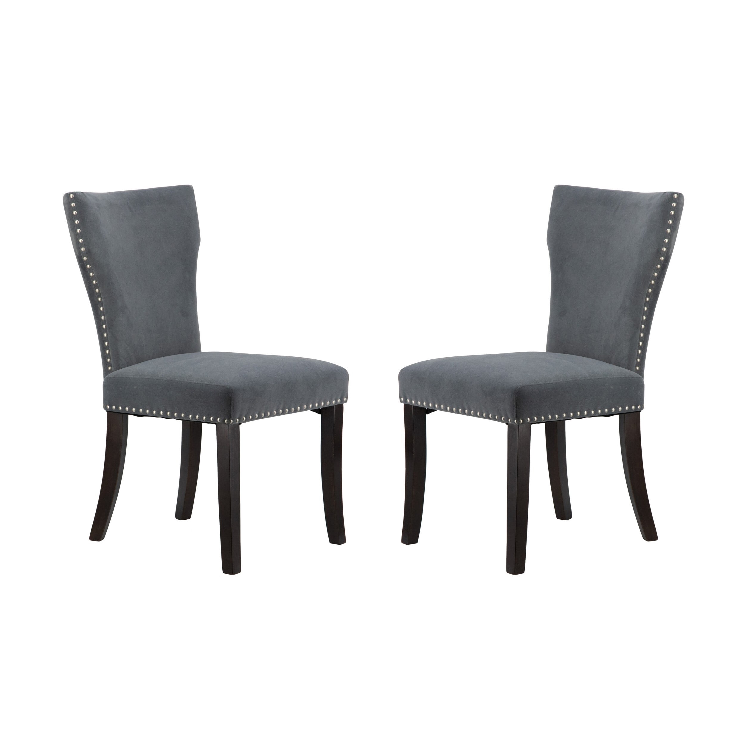 Devi 25 Inch Curved Dining Chair, Gray Velvet Upholstery, Nailhead Trim ...