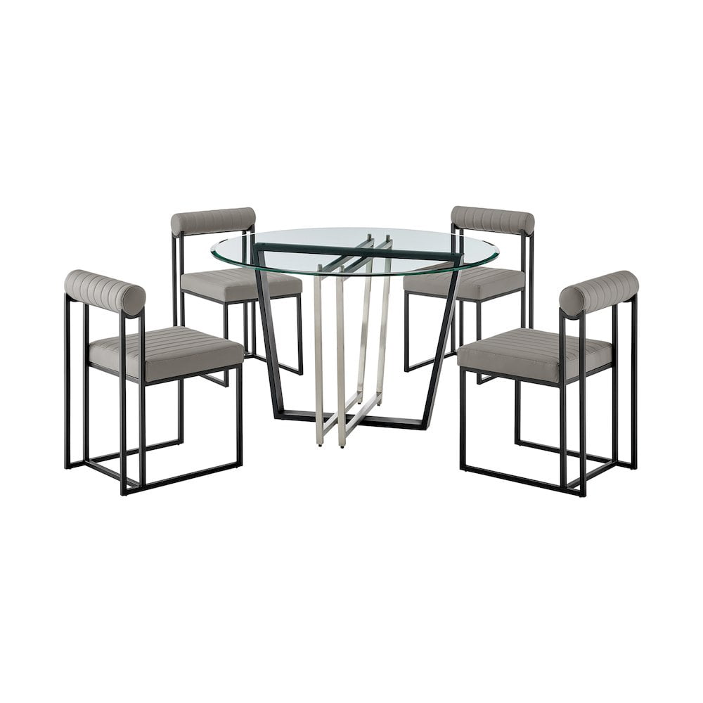 Devi Anastasia 5 Piece Round Glass Dining Table Set with Light Gray ...