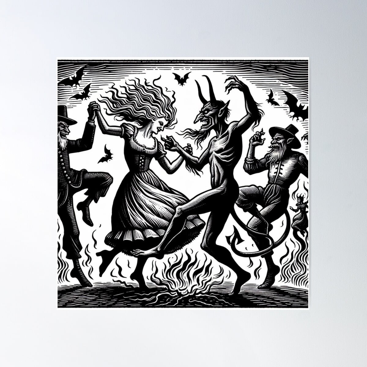 Devil And Witch Dancing Poster Wall Art, Modern Wall Decor For Living ...