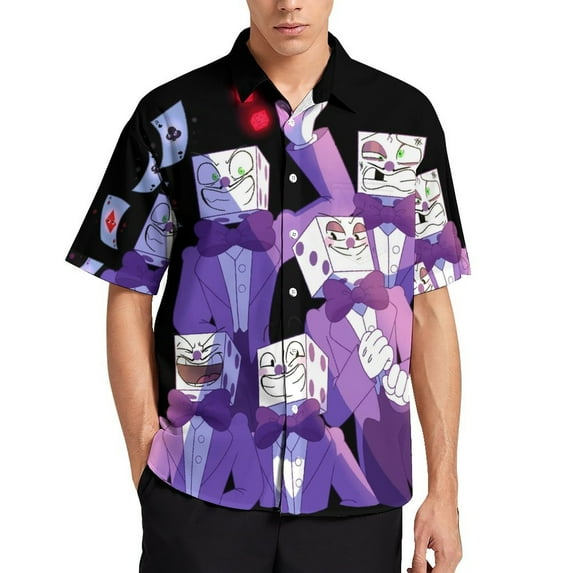 Devil Cuphead Men's Button-Down Shirts Daily Casual Beach Hawaiian ...