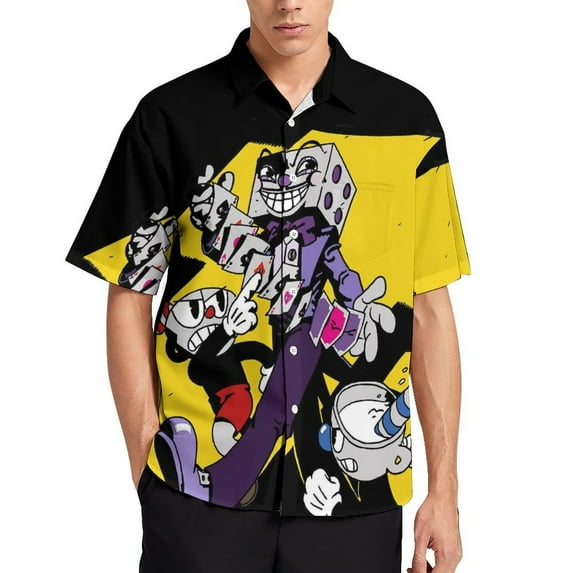 Devil Cuphead Mugman Men's Button-Down Shirts Daily Casual Beach ...