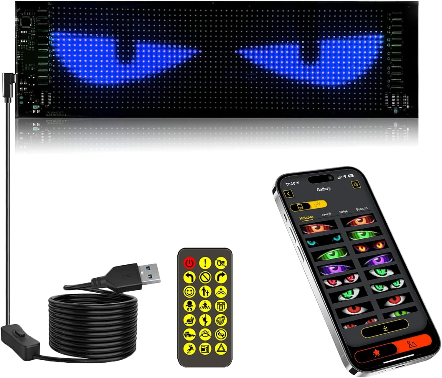 Devil Eye Lights for Windshield 14"x4" [ Chip, Synced Dual Screen ...