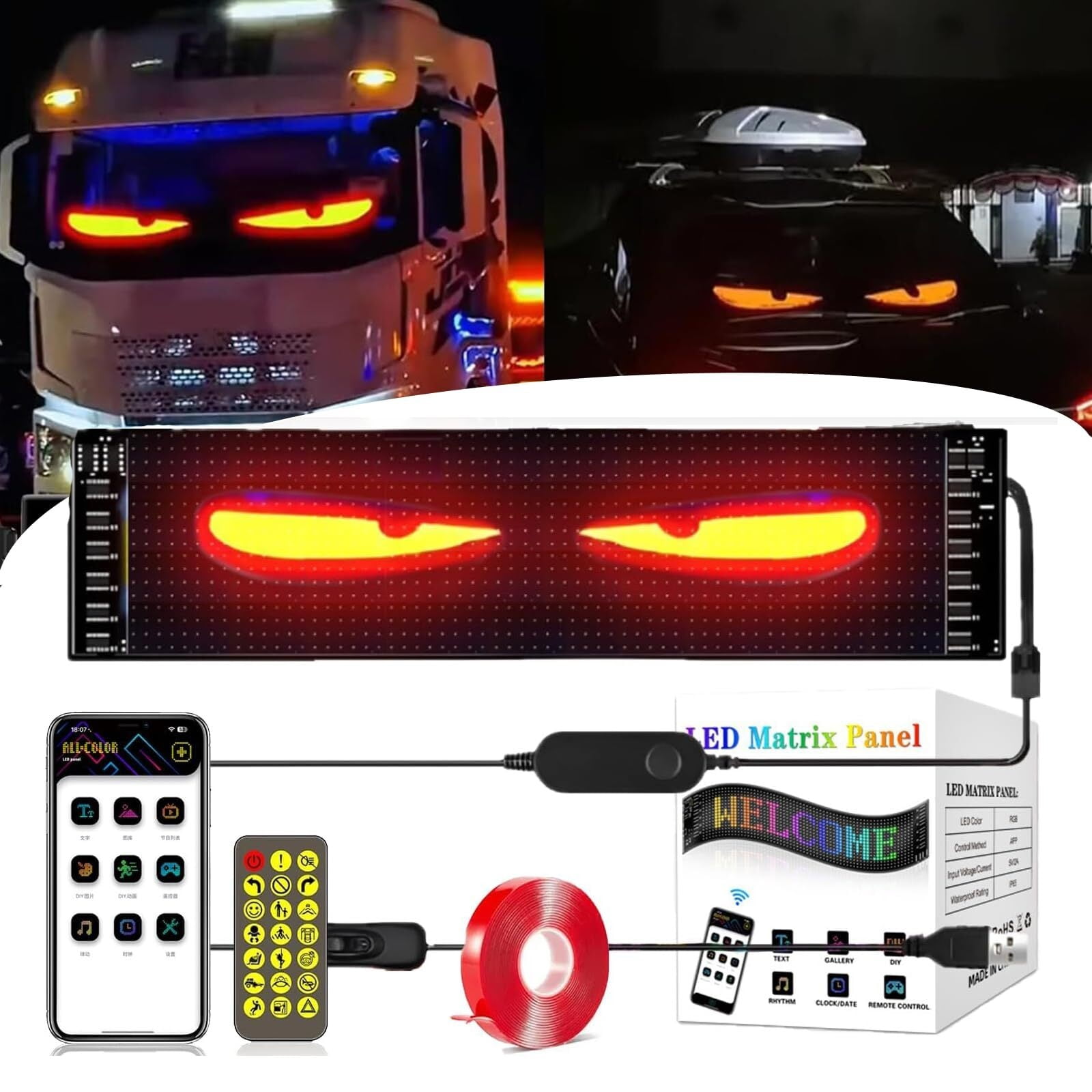 Devil Eyes Colorful LED Display for Car Windows - 2PC 2.75 * 6.8 in ...