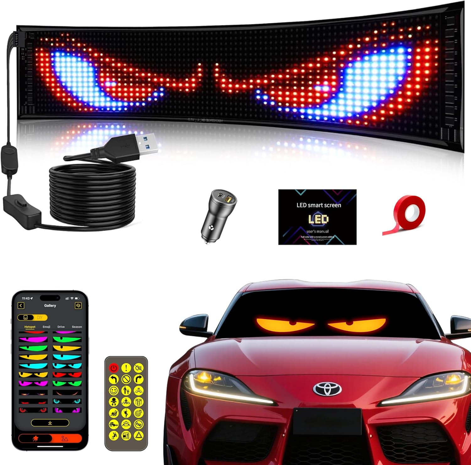 Devil Eyes Light for , 15"x4" Eyes for Windshield, Programmable -Thin ...