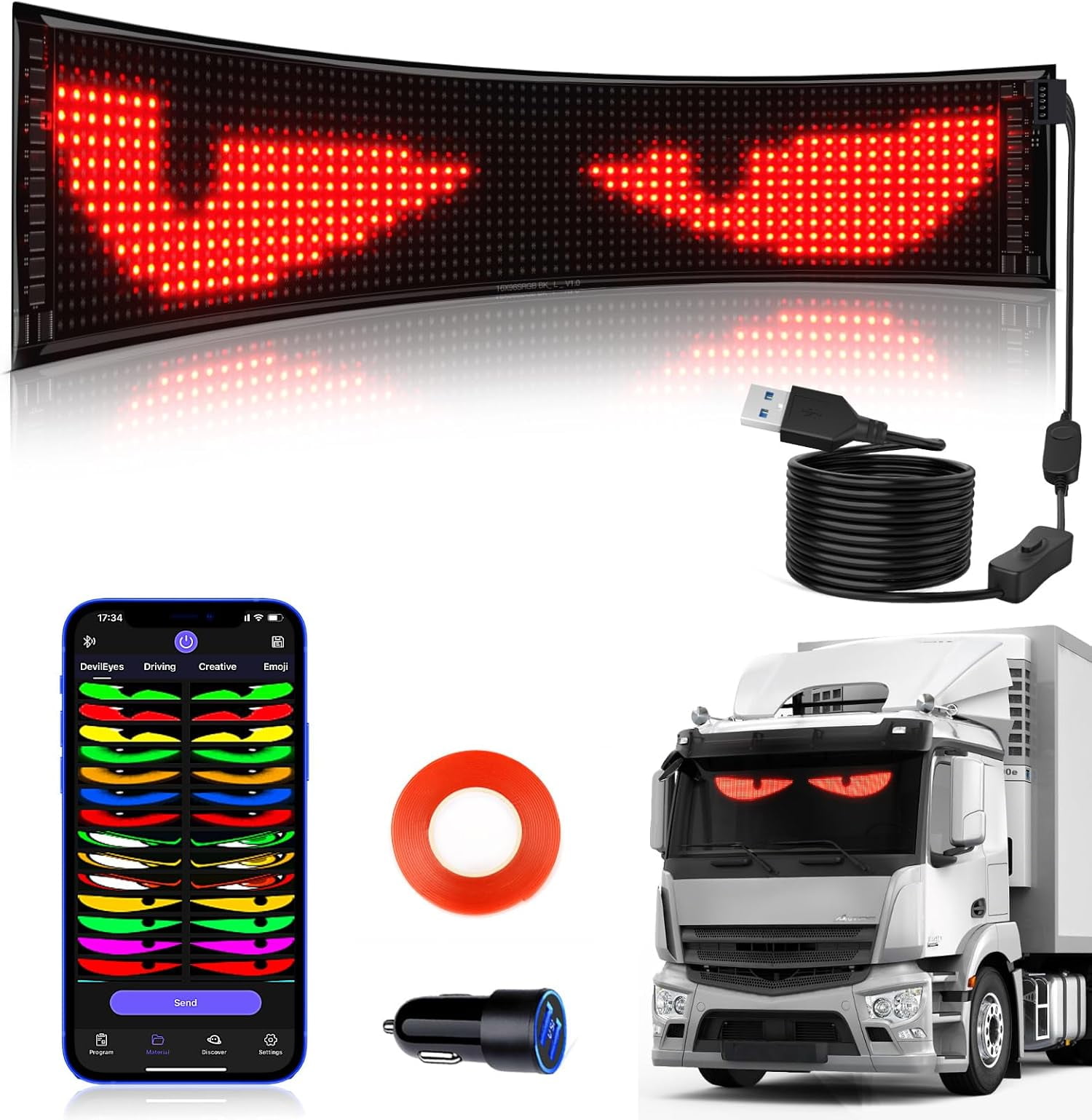 Devil Eyes Light for , 23.6''x4.7'' Flexible Display for Window ...