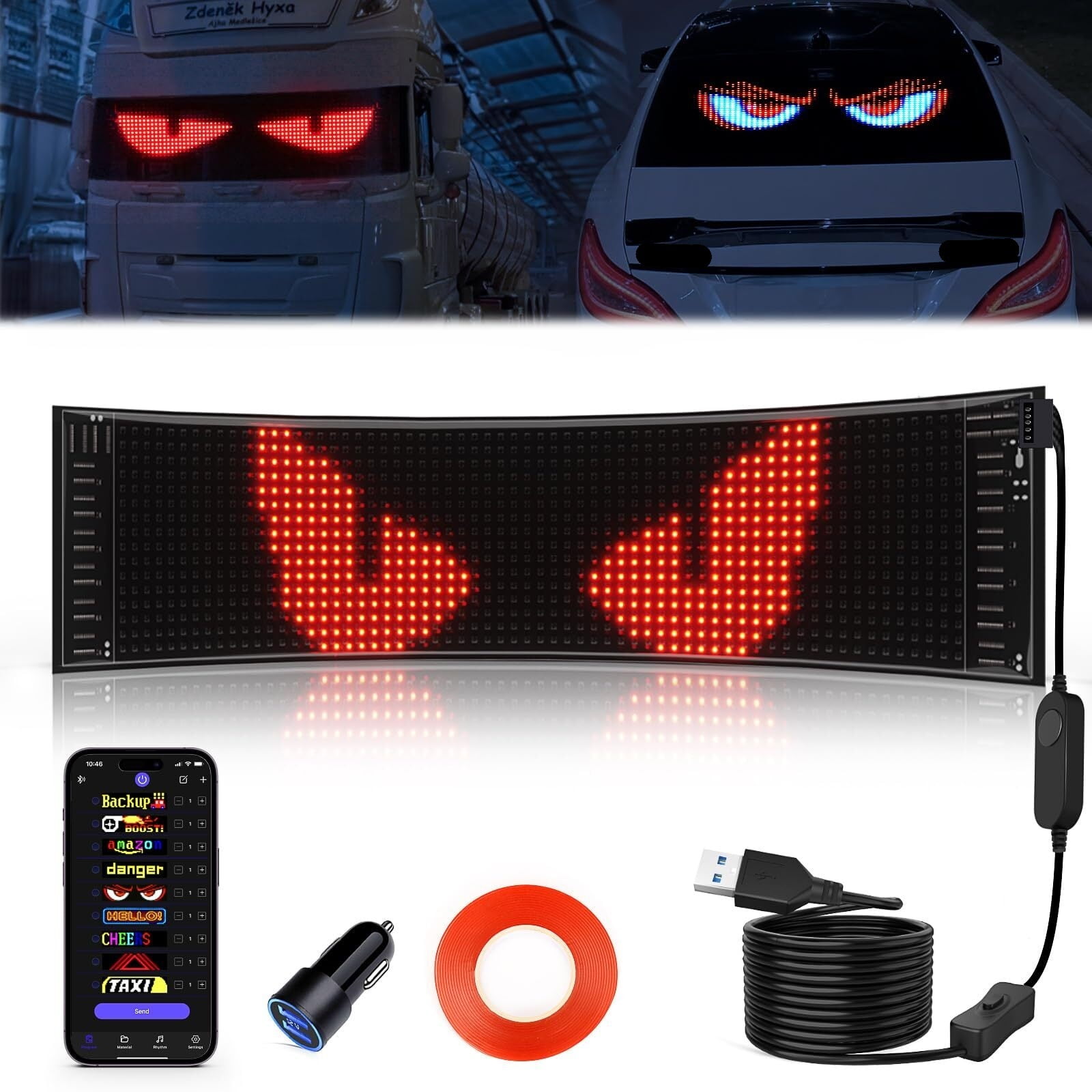 Devil Eyes Light for Car, 15"x4" Programmable Flexible Scrolling LED ...