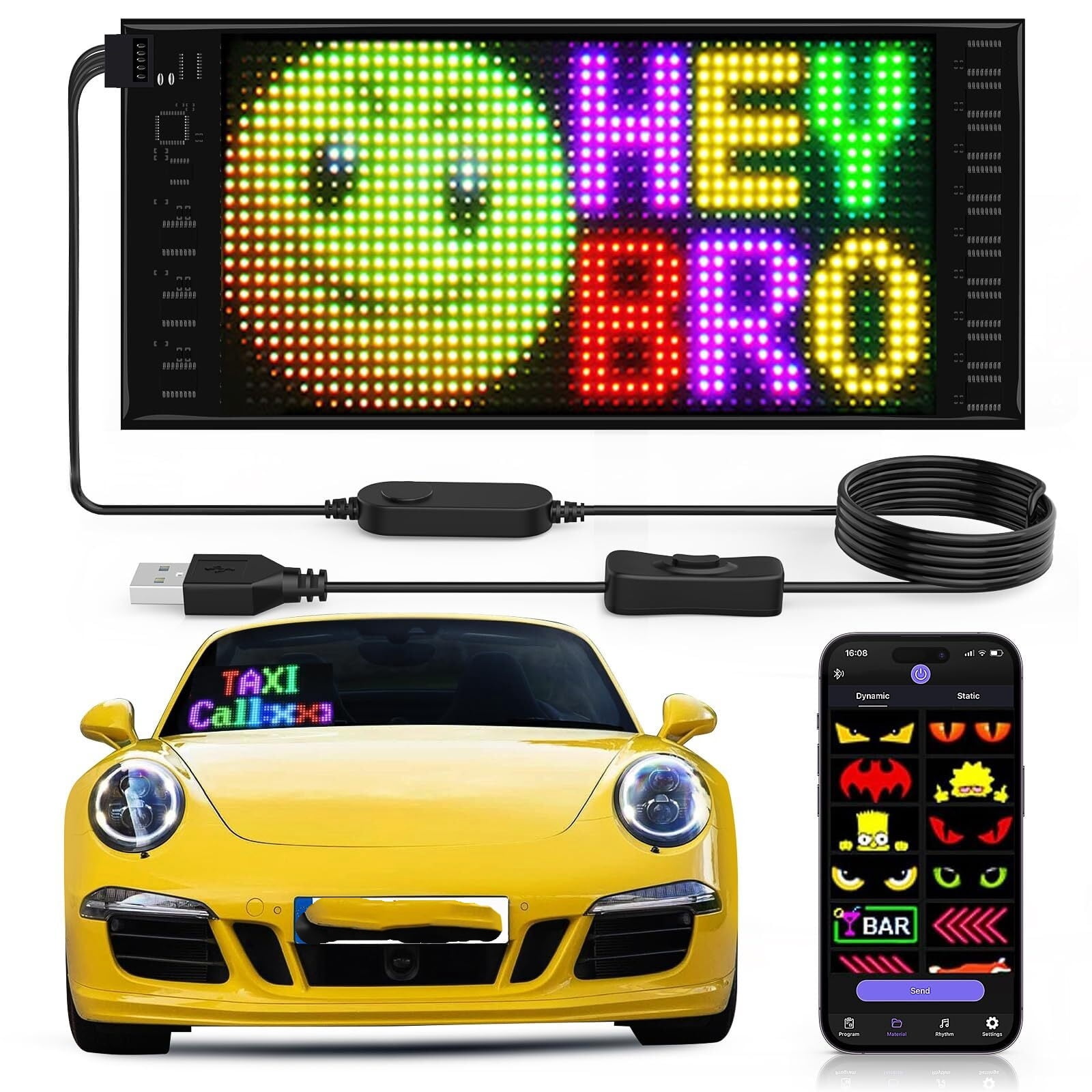 Devil Eyes Light for Cars, 10.6"×4.7" Ultra Thin LED Soft Screen ...